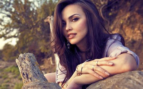 Wallpaper Sunlight Women Outdoors Eyes Long Hair Brunette Open