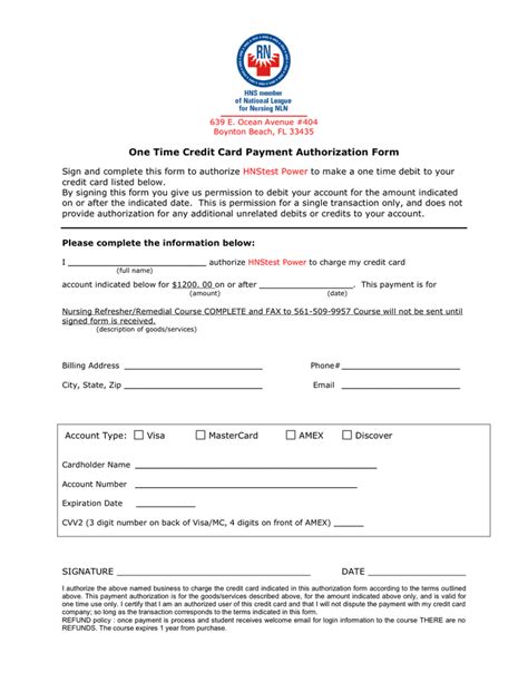 One Time Credit Card Payment Authorization Form In Word And Pdf Formats