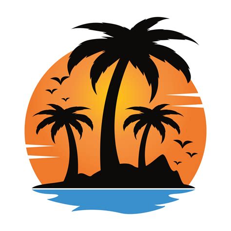 Holidays And Tourism Vector Logo Design Beach Sun And Palm Tree Vector
