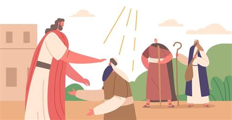 Jesus Heilt Einen Knienden Menschen Indem Er Ihm Befiehlt Sofort