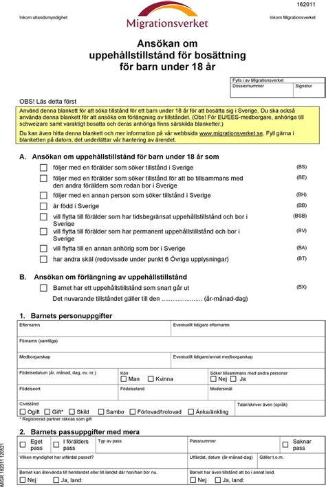 Ansökan om uppehållstillstånd för bosättning för barn under 18 år PDF