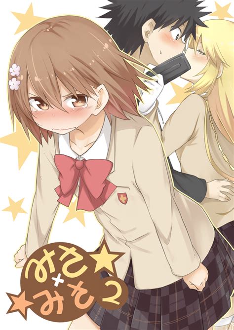 Misaka Mikoto Shokuhou Misaki And Kamijou Touma Toaru Majutsu No Index And 1 More Drawn By