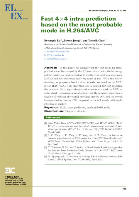 pdf most probable mode based fast 4 × 4 intra prediction in h 264 avc
