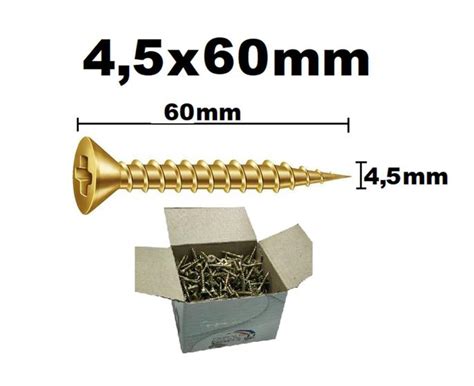 Kit 50 Peças Parafuso 4 5x60 para Madeira Chipboard Cabeça Chata
