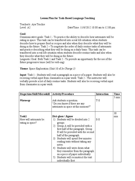 lesson plan for tblt lesson plan foods