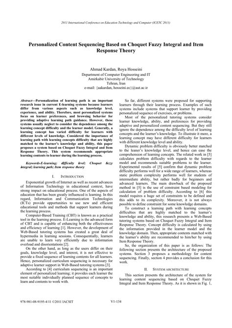 pdf personalized content sequencing based on choquet fuzzy integral and item response theory