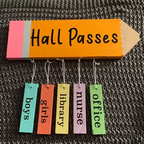 Hall Pass Holder And Sign Classroom Hall Passes Teacher Hall Etsy