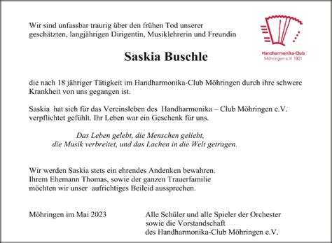 Traueranzeigen Von Saskia Buschle Schwaebische De Trauerportal