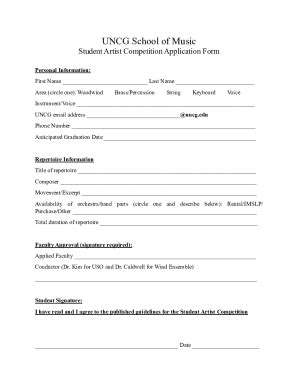 Fillable Online Vpa Uncg Student Artist Competition Application Form