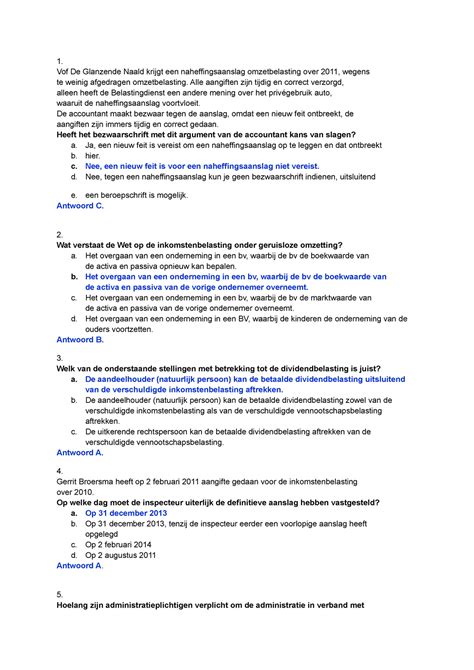Proef Oefen Tentamen 1 November 2015 Vragen En Antwoorden 1 Vof De