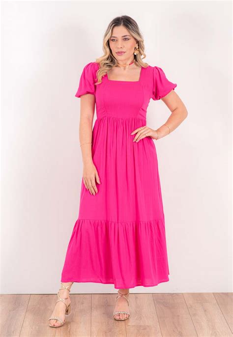 Vestido Feminino Midi Manga Puff