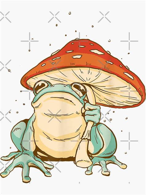 Kawaii Frog With Mushroom Hat And Toadstools Cottagecore Aesthetic