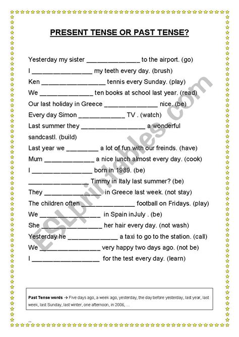 Present Or Past Tense ESL Worksheet By Tesa83