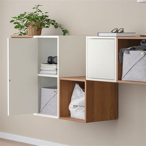 EKET Wall Mounted Cabinet Combination White Walnut Effect 175x35x70 Cm