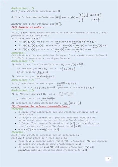 Bac Sc expérimentales Math Cours limites et continuité 4 ème Maths