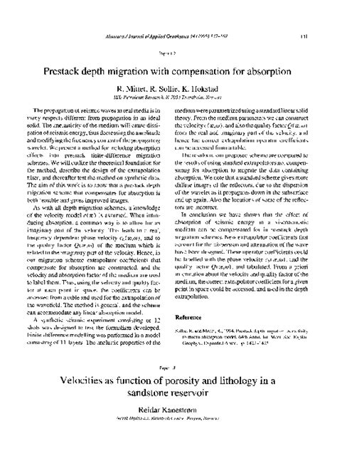 pdf prestack depth migration with compensation for absorption ketil hokstad