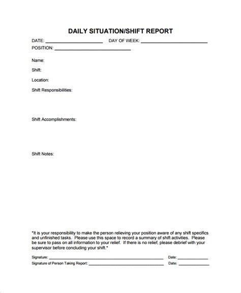 End Of Shift Report Template Excel
