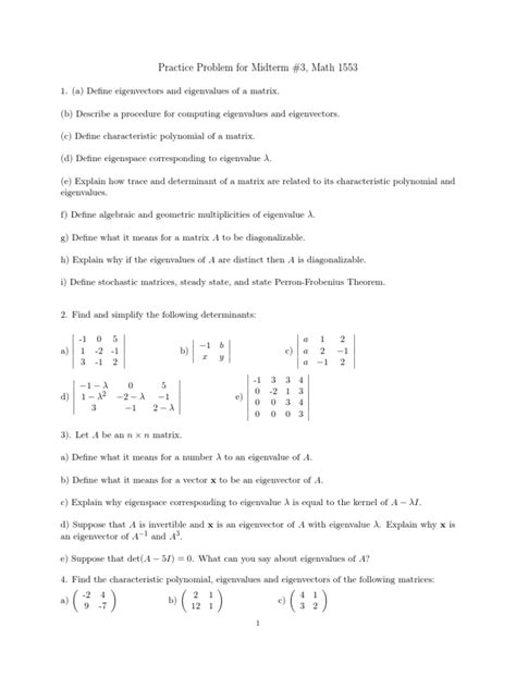 practice problem for midterm 3 math 1553 pdf eigenvalues and eigenvectors determinant