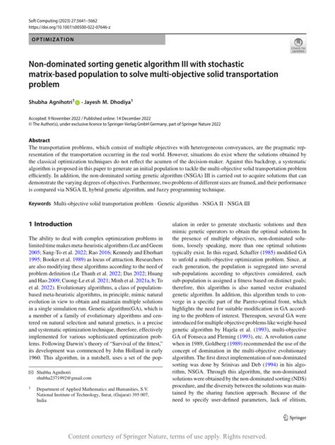 non dominated sorting genetic algorithm iii with stochastic matrix based population to solve