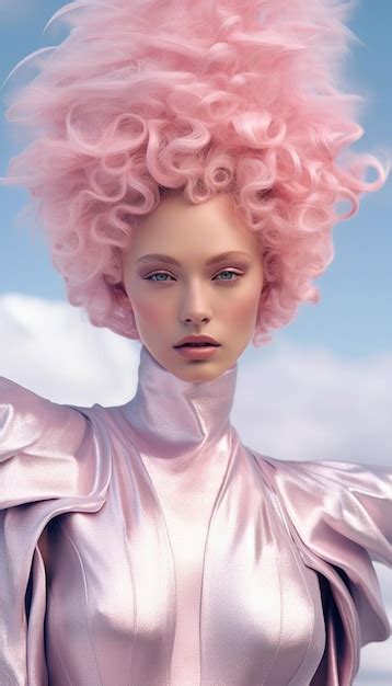 Premium AI Image A Woman With Pink Hair And A Pink Dress With A Pink