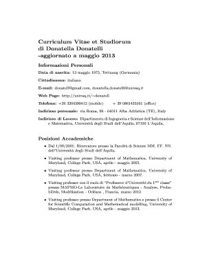 Fillable Online Univaq Curriculum Vitae Et Studiorum Universit Degli