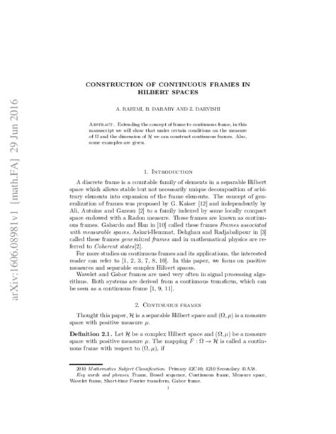 pdf construction of continuous frames in hilbert spaces asghar rahimi