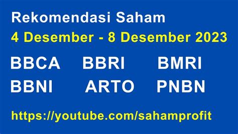 Rekomendasi Saham BBCA BBRI BMRI BBNI ARTO PNBN Minggu Ini 4 Desember