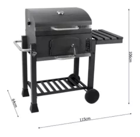 Asador De Carbon Movil Deluxe Parrilla Cromada Y Termometro Color Negro