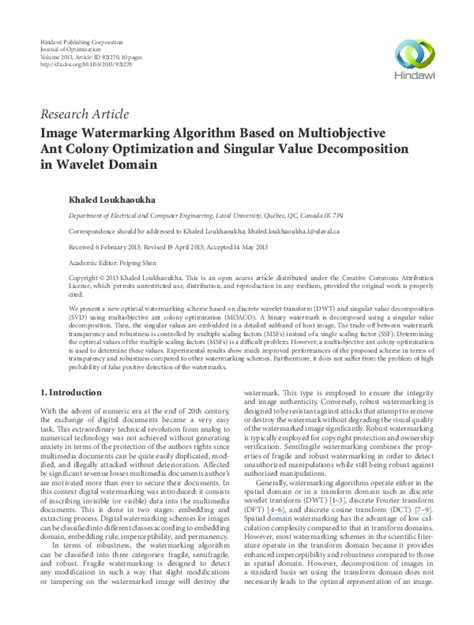 pdf image watermarking algorithm based on multiobjective ant colony optimization and singular