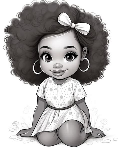 Premium Photo Cartoon Girl With Big Hair Sitting On The Ground Generative Ai