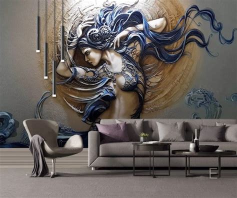 3d Look Relief Sexy Beauty Wallpaper Women Style Relief Wall Etsy Uk