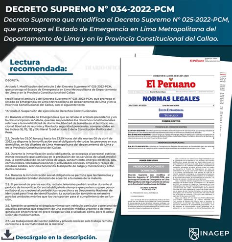 Decreto Supremo Que Modifica El Decreto Supremo N 025 2022 PCM Que