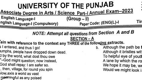 Ba Part 1 English Paper 2023 English Ba Part 1 Group 2 Paper 2023