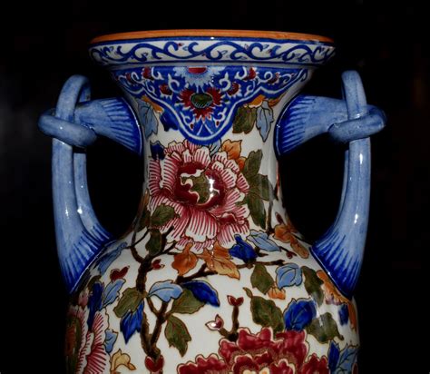 Proantic Grand Vase En Faïence De Gien Décor Floral Aux