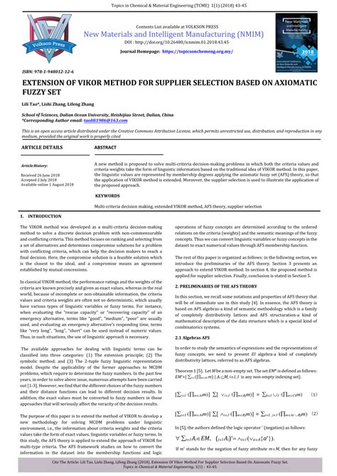 pdf extension of vikor method for supplier selection based on axiomatic fuzzy set