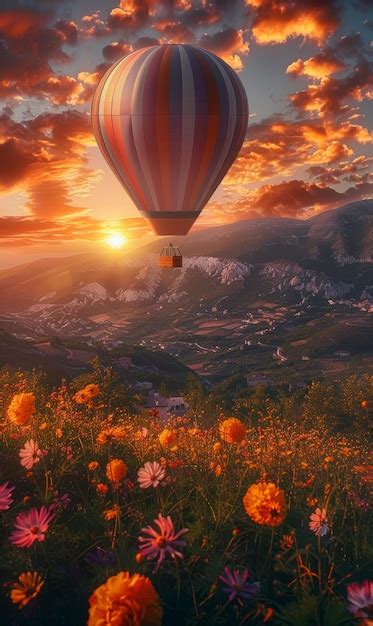 Une montgolfière au dessus d un paysage de rêve réaliste Image
