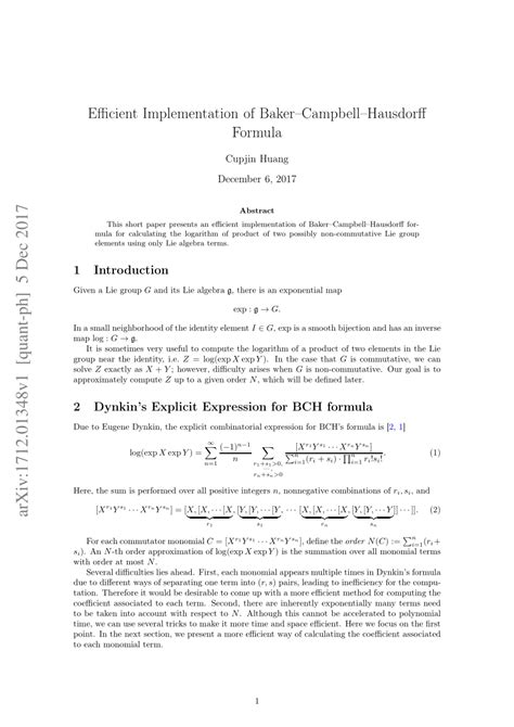 pdf efficient implementation of baker campbell hausdorff formula