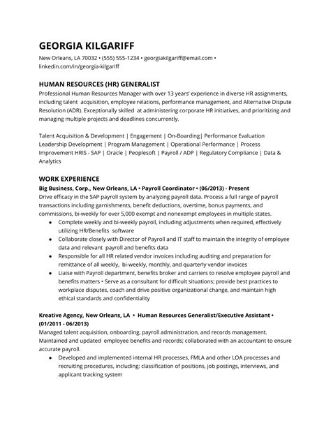 Hr Generalist Resume Template Prntbl Concejomunicipaldechinu Gov Co