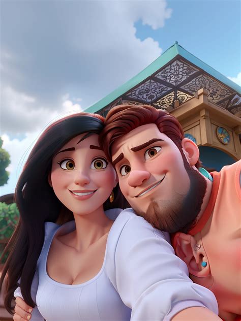 Pareja Hombre Moreno Y Mujer Blanca Estilo Disney Pixar Alta Calidad