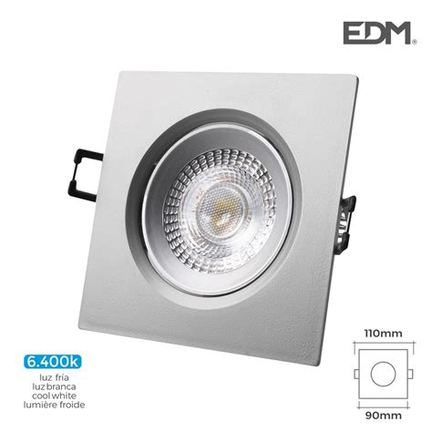 Downlight Led Empotrable 5w 380 Lumen 6 400k Cuadrado Marco Cromo Edm