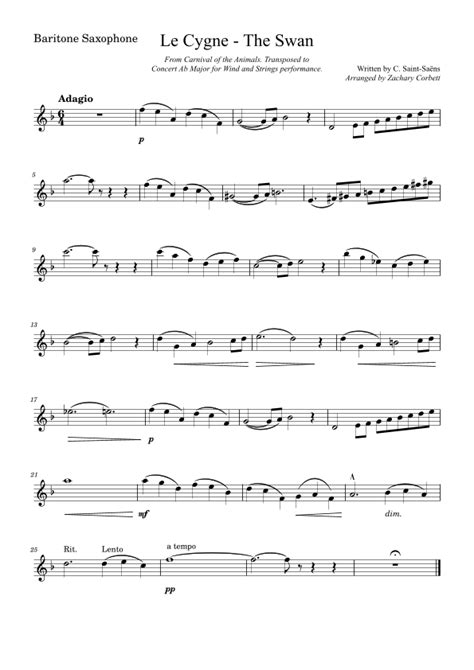 The Swan Le Cygne Arr Zachary Corbett Sheet Music Camille Saint
