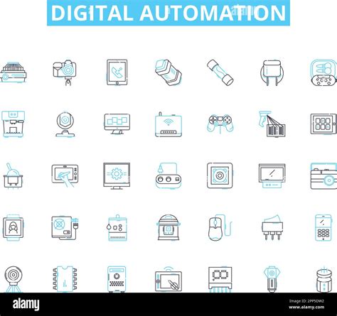 digital automation linear icons set robotics automation artificial intelligence machine