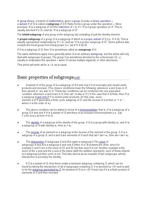 basic properties of subgroups group theory mathematics group binary operation subset