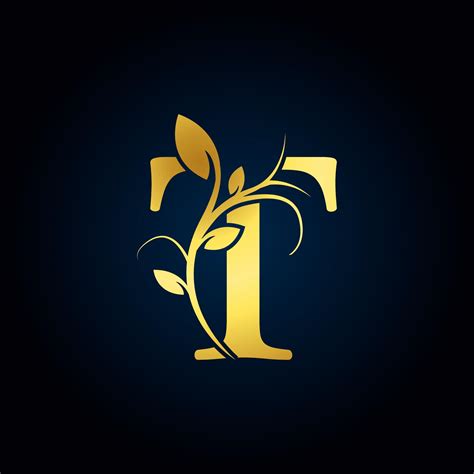 Elegant T Luxury Logo Golden Floral Alphabet Logo With Flowers Leaves