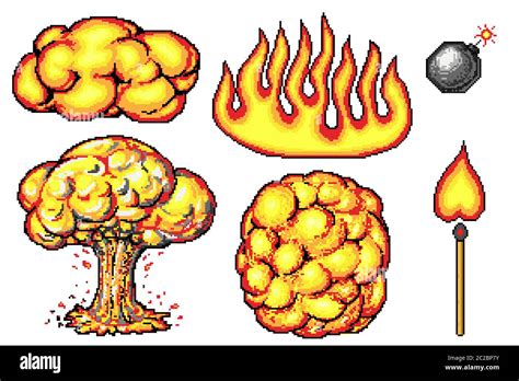 Explosión nuclear Objetos de fuego de 8 bits de Pixel Art Nube de