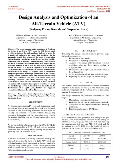 pdf ijert design analysis and optimization of an all terrain vehicle atv ijert journal
