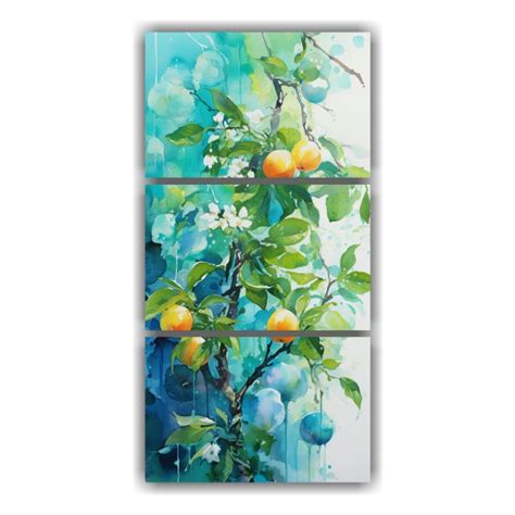Cuadros Abstractos De Árboles Frutales En Verde Y Turquesa DecoCuadros