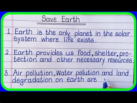 Lines On Save Earth Save Earth Essay In English Writing Few Lines On
