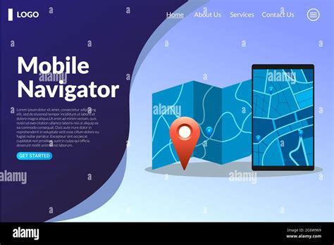 Mobile Navigator Landing Page Web Design Concept GPS Navigator With A