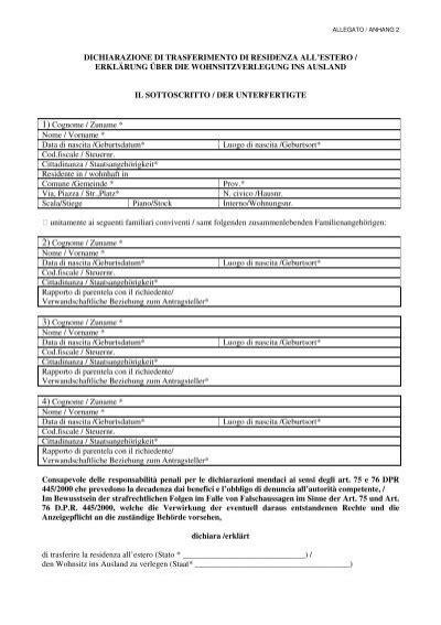 Dichiarazione Di Trasferimento Di Residenza All Estero